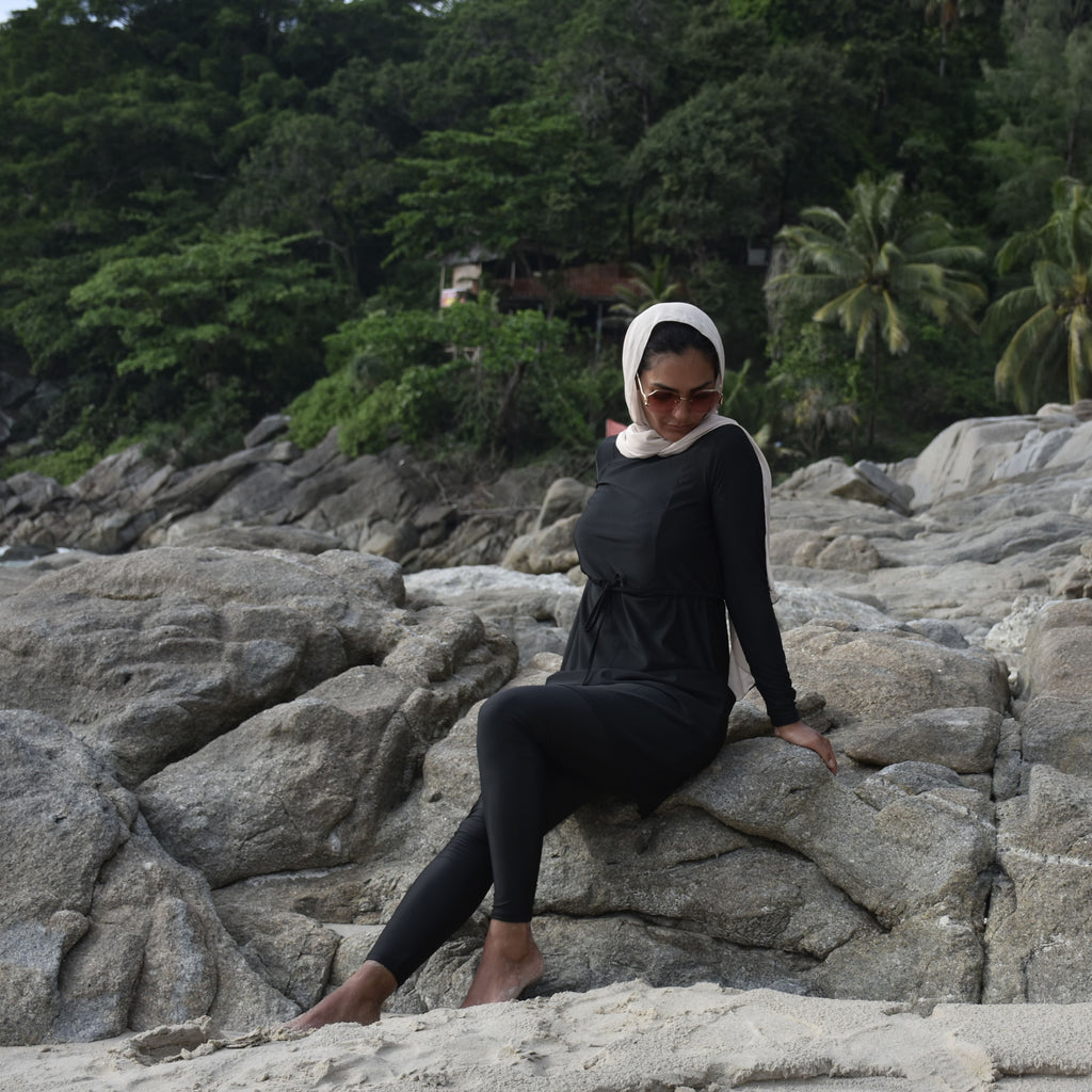 Burkini tunique longue noire burkini noir – MyPrettyBurkini